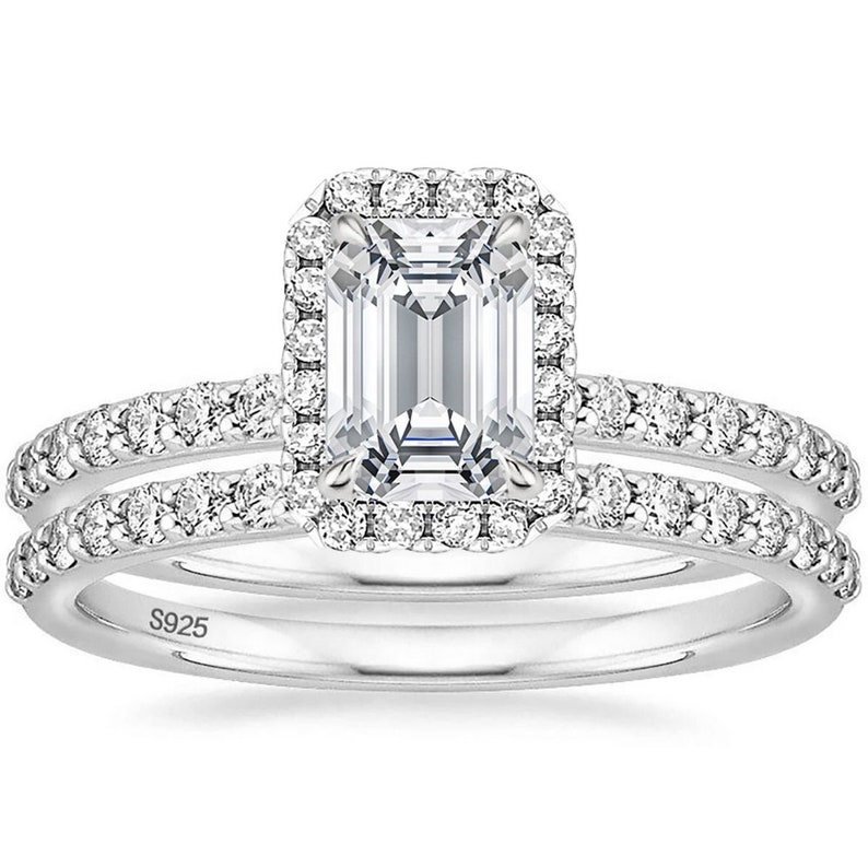 Emerald Cut Wedding Set Moissanite Engagement Ring Rose Gold Ring ...