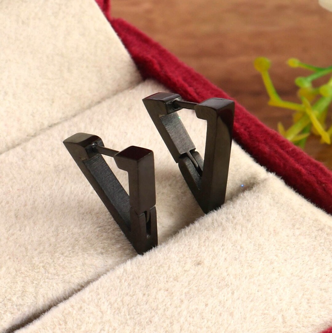 Black and Gold Triangle Earring for Men,black Triangle Earring,black Geometric Earrings, Gift ...