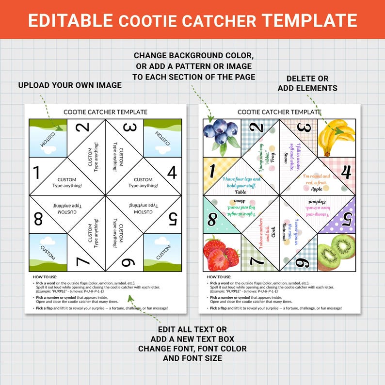 Printable Cootie Catcher Template: Kid's Fortune Teller Game (digital ...