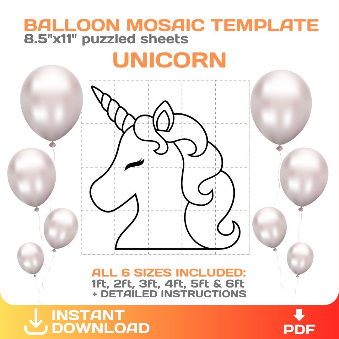 Unicorn Mosaic From Balloons Template, Unicorn Theme Birthday, DIY ...