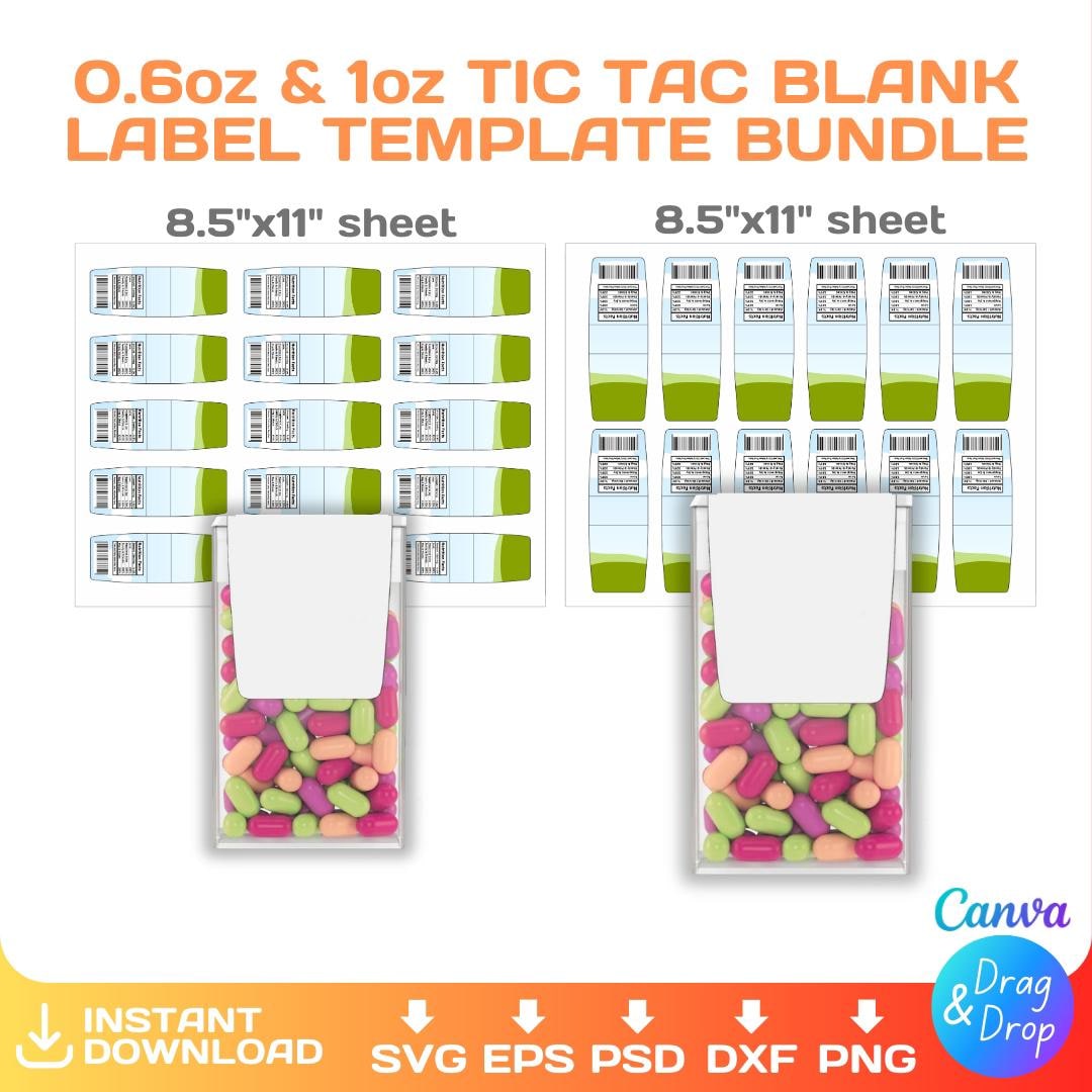 Tic Tac Label Blank Template, Bundle, 1 Oz, 0.6 Oz, Custom, DIY, Tic ...