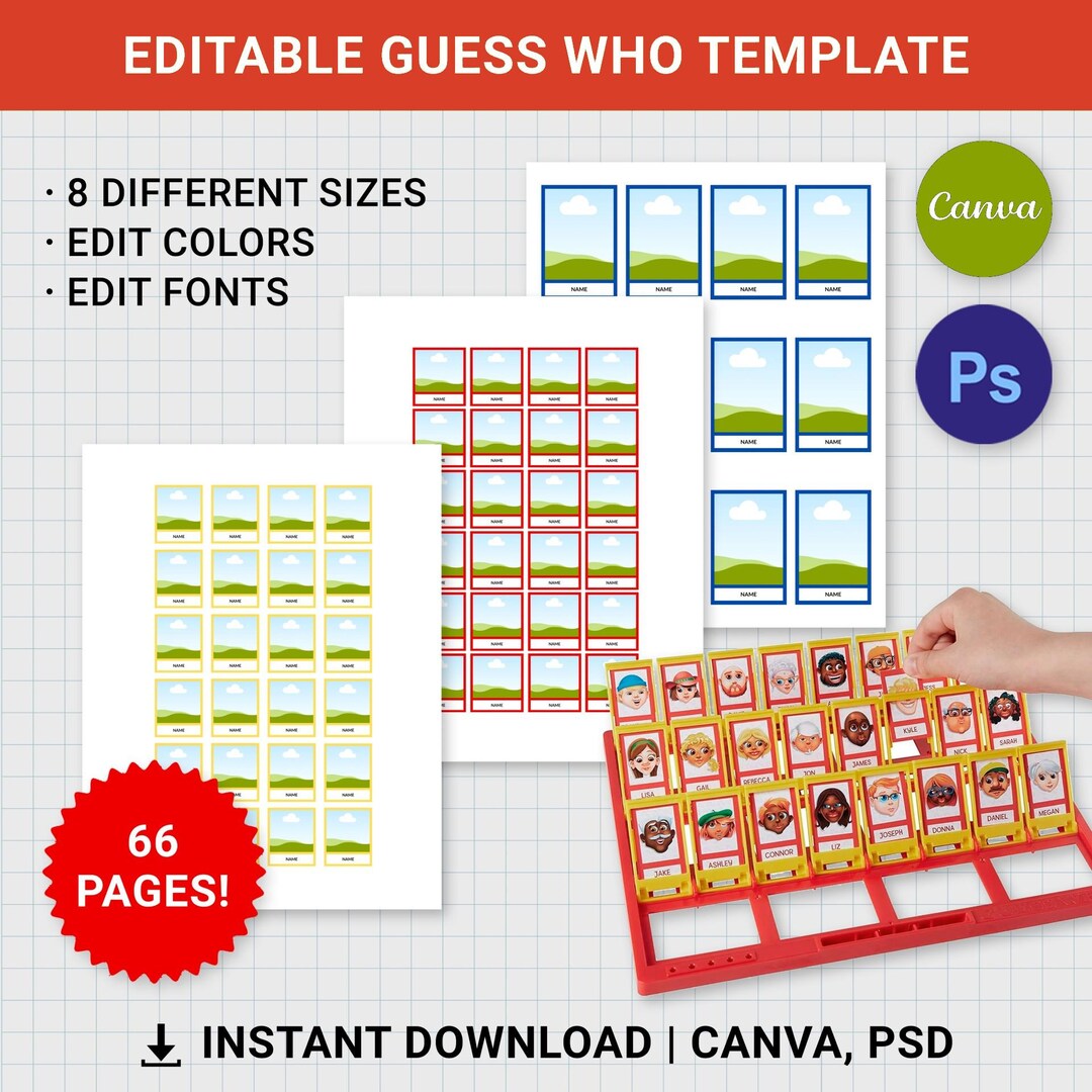 Editable Guess Who Template: Personalized Party Game Cards (digital ...