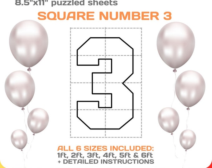 Square Number 3, Mosaic From Balloons, DIY, Marquee, Giant Three Number ...