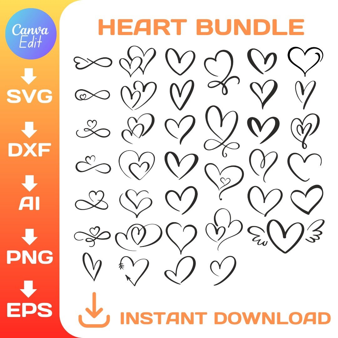 Open Heart Svg BUNDLE Simple Heart Svg Sketch Heart Svg - Etsy