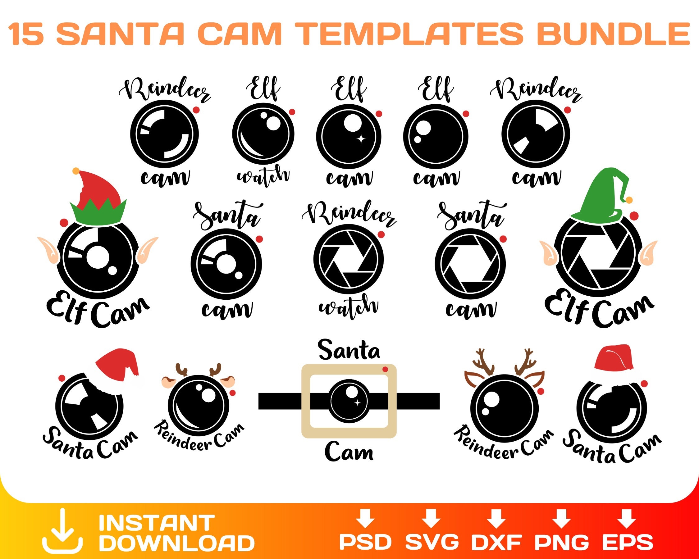 Santa Cam SVG, BUNDLE, Elf Cam Svg, Watch Ornament Svg, Reindeer Cam ...