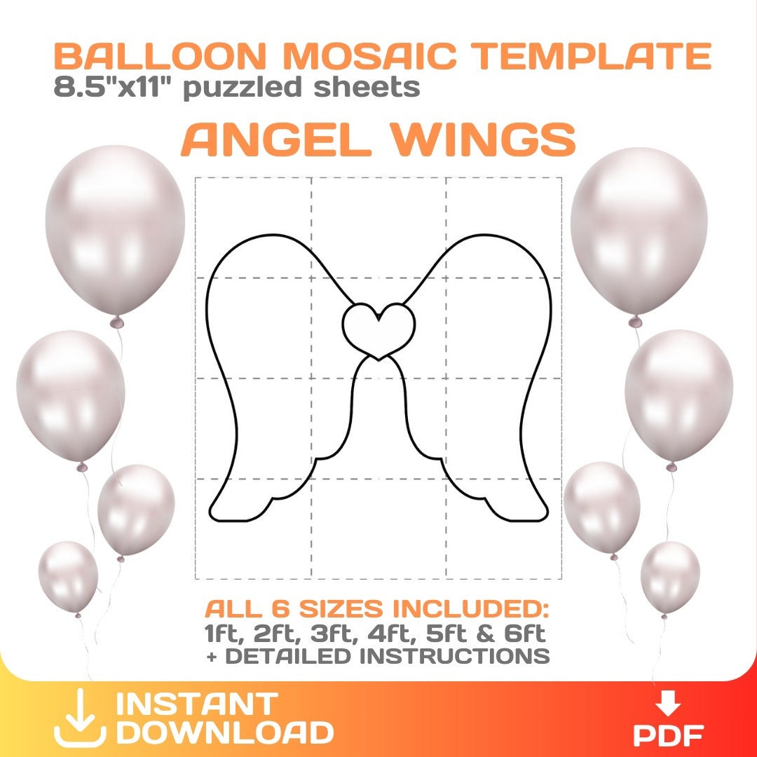 Angel Wings Mosaic From Balloons Template, Wings Shape, DIY, Tall ...