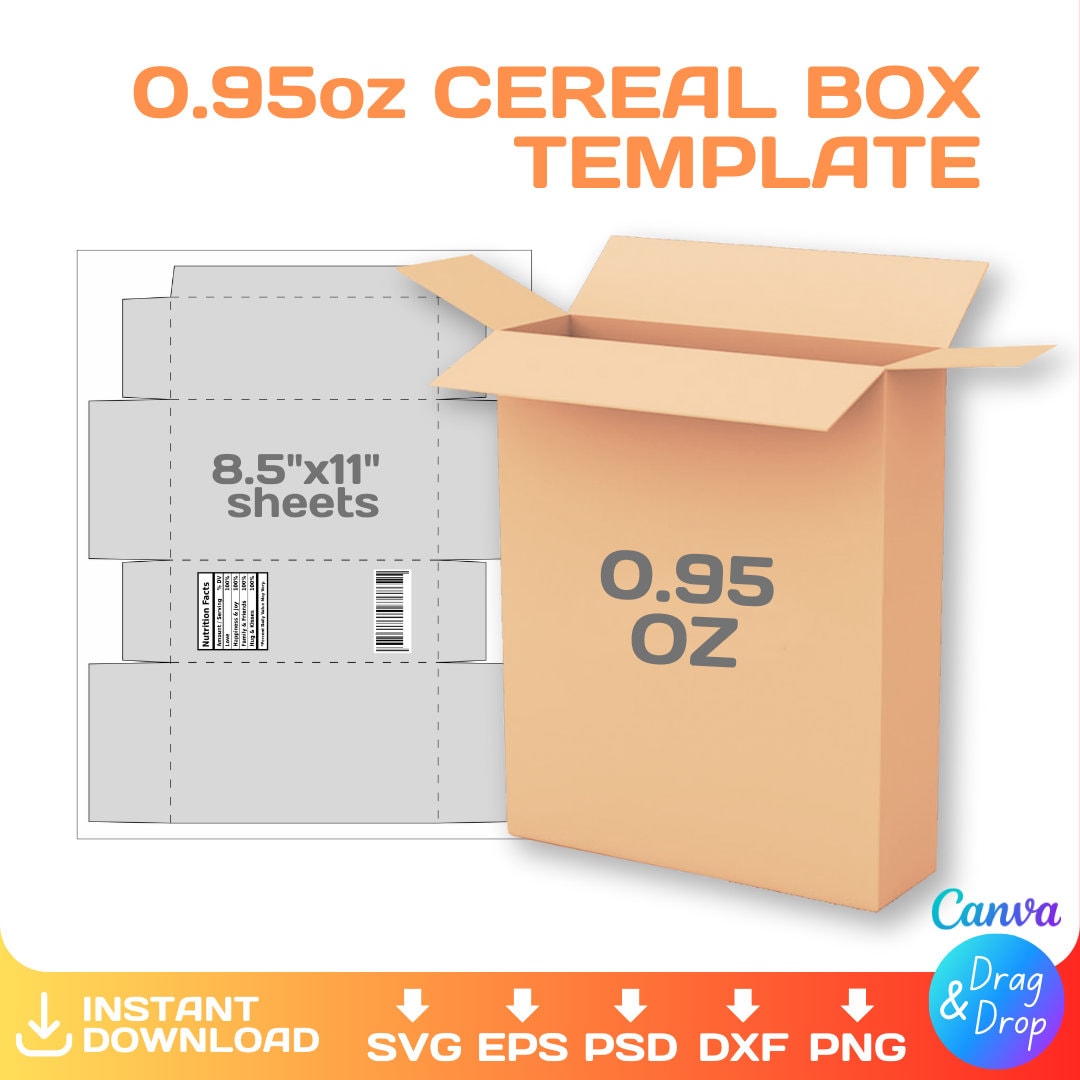 Cereal Box Blank Template, Editable, Mini Cereal Packaging Wrap ...