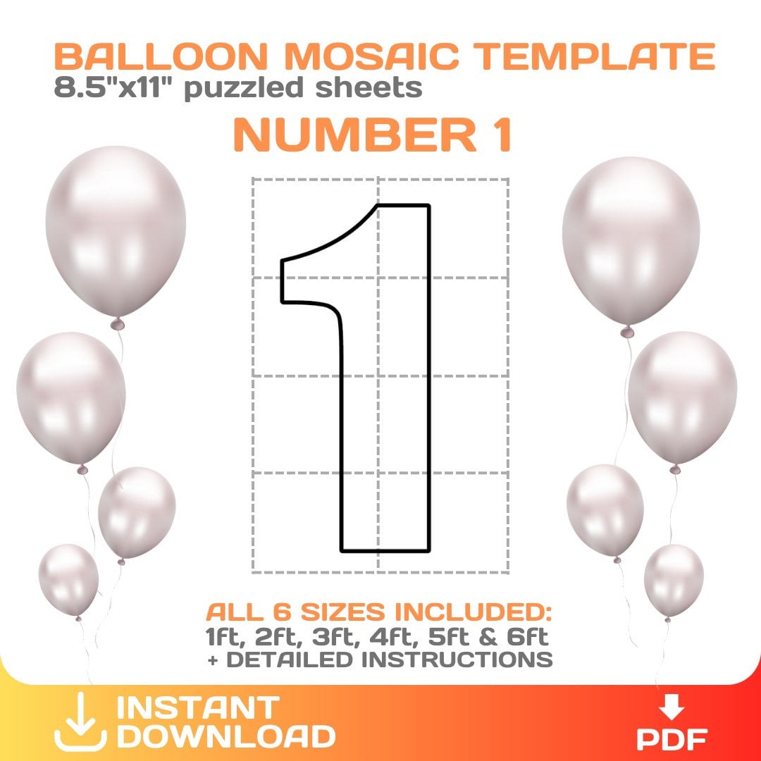 Number 1 Mosaic From Balloons, DIY, Giant One Number Template, Party ...