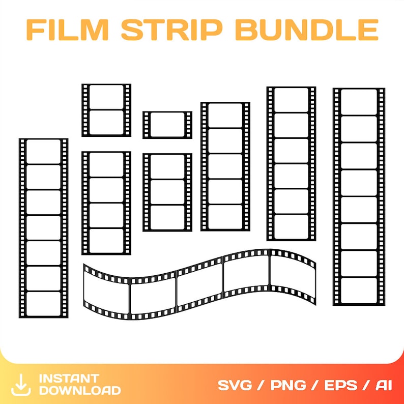 Film Strip Frame Svg, BUNDLE, Cinema Vintage Svg, Editable, Film Strip ...