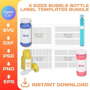 Bubble Bottle Label Blank Template, BUNDLE, 2oz, 4oz, DIY, Party ...