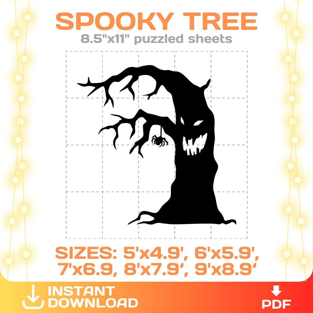 Spooky Tree Scene Silhouette Template, Halloween Stencils, Yard Outdoor ...