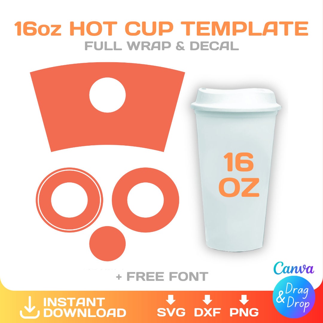16oz Hot Cup Template, Grande Coffee Cup Blank Template, Full Wrap ...