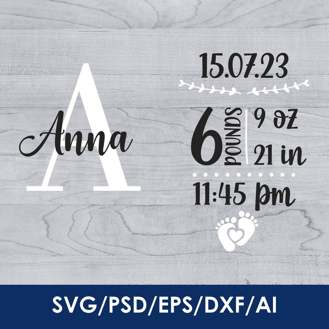 Elephant Ears Birth Stats Svg, DIY, Gift for Newborn, Boy & Girl ...