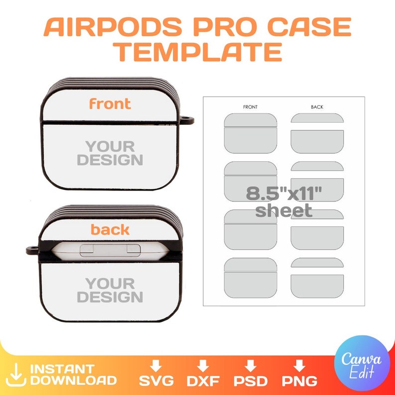 AirPod Case Blank Template, for Sublimation, Svg, Png, Dxf, Canva, Full ...