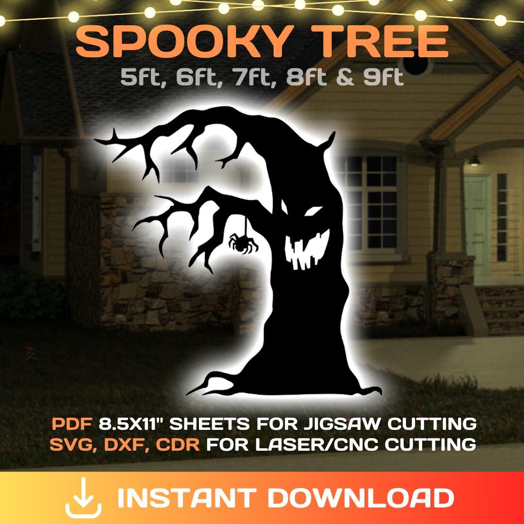 Spooky Tree Scene Silhouette Template, Halloween Stencils, Yard Outdoor ...