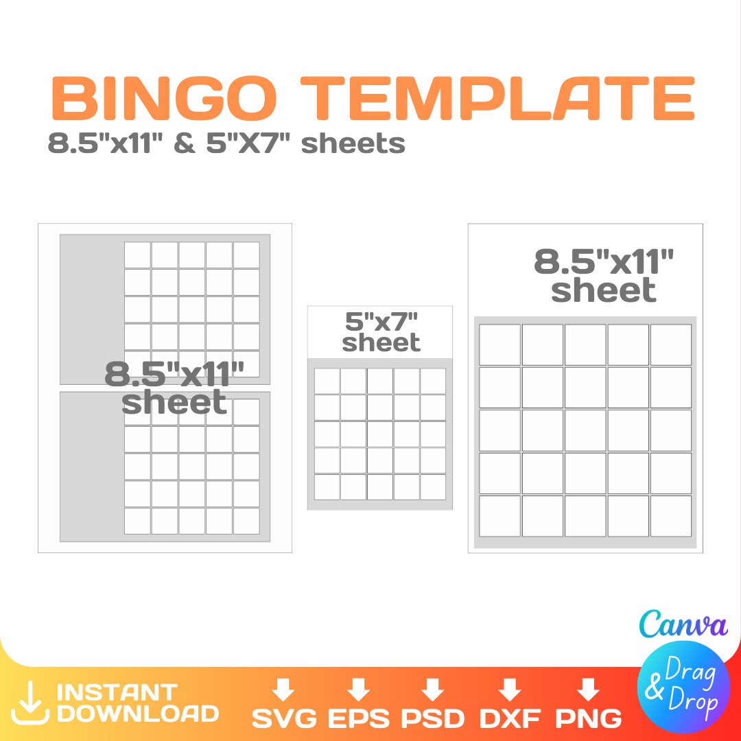 Bingo Game BLANK Template, Custom, Empty Bingo Card, DIY, Editable, Svg ...