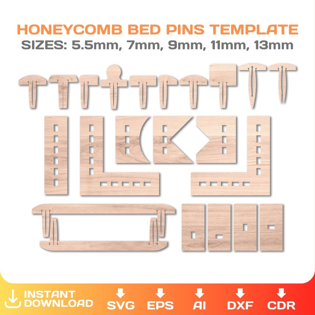 Honeycomb Bed Pins Svg, BUNDLE, Crumb Tray Pin, Dxf, Multiple Sized ...