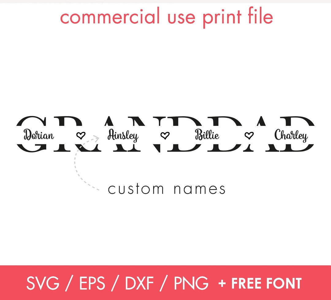 Editable, GRANDDAD Split Name Frame Monogram, Custom, Grandfather T ...