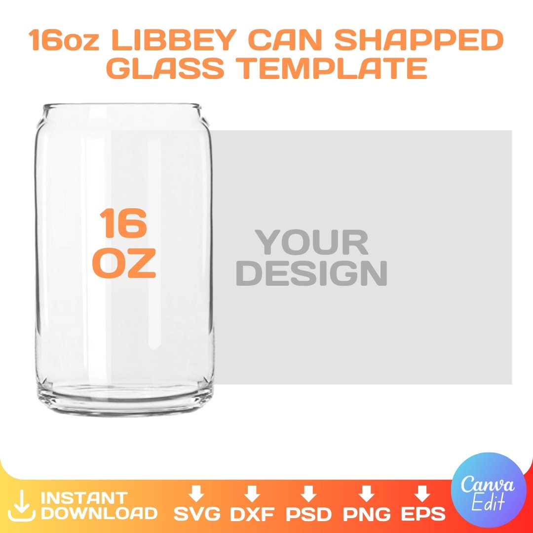 16 Oz Can Glass Full Wrap, BLANK Template, Libbey Can Shaped Glass, Png ...