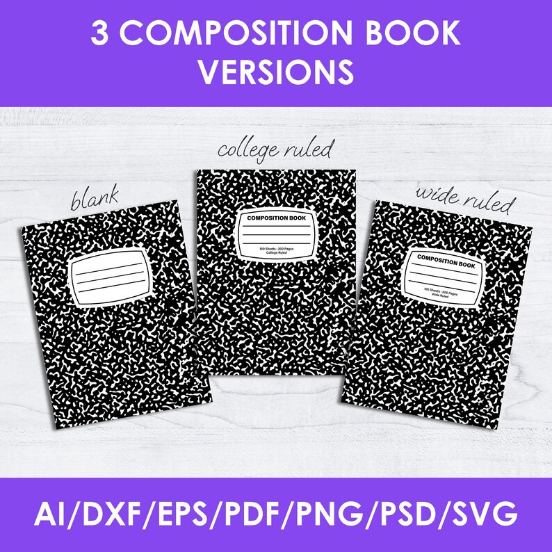 Composition Book Cover SVG Bundle: Notebook Label Template (digital ...