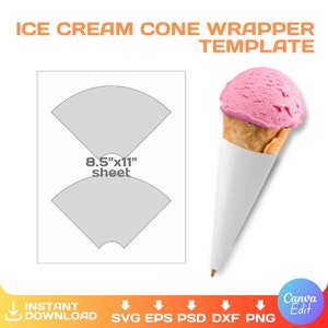 Ice Cream Cone Blank Template, DIY, Ice Cream Cone Wrapper, Custom, Party Favor Label, Editable ...