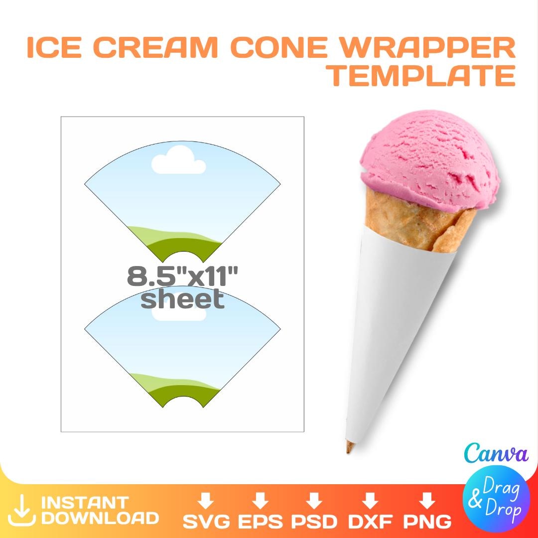 Ice Cream Cone Blank Template, DIY, Ice Cream Cone Wrapper, Custom ...
