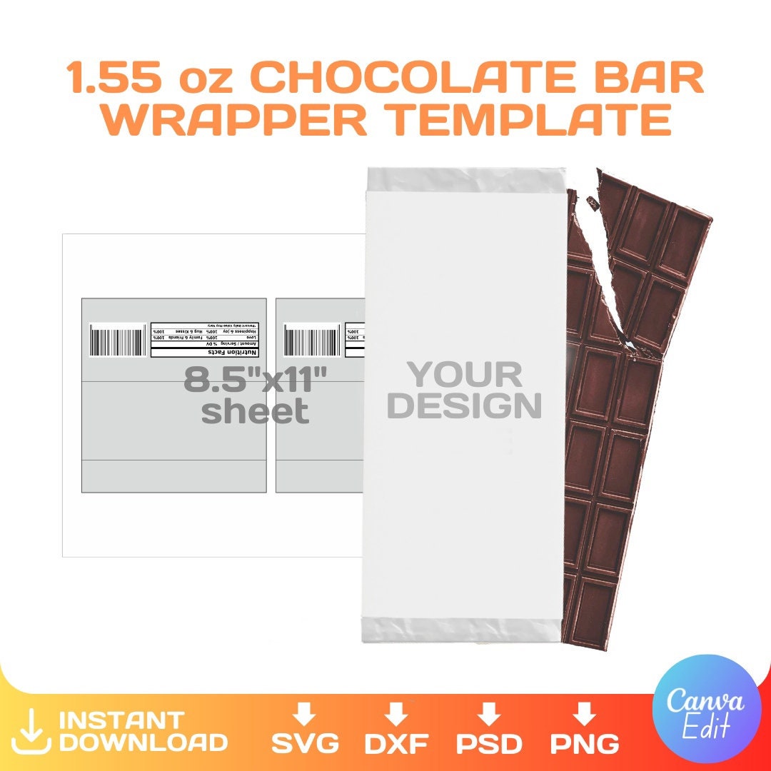Chocolate Bar Wrapper Blank Template Candy Bar Wrapper Svg - Etsy