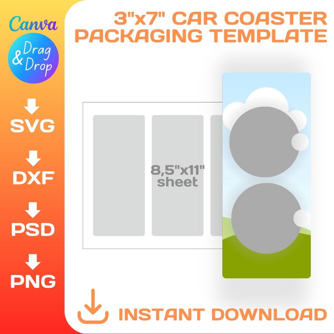 Car Coaster Packaging Blank Template for Selling, Car Coaster Display ...