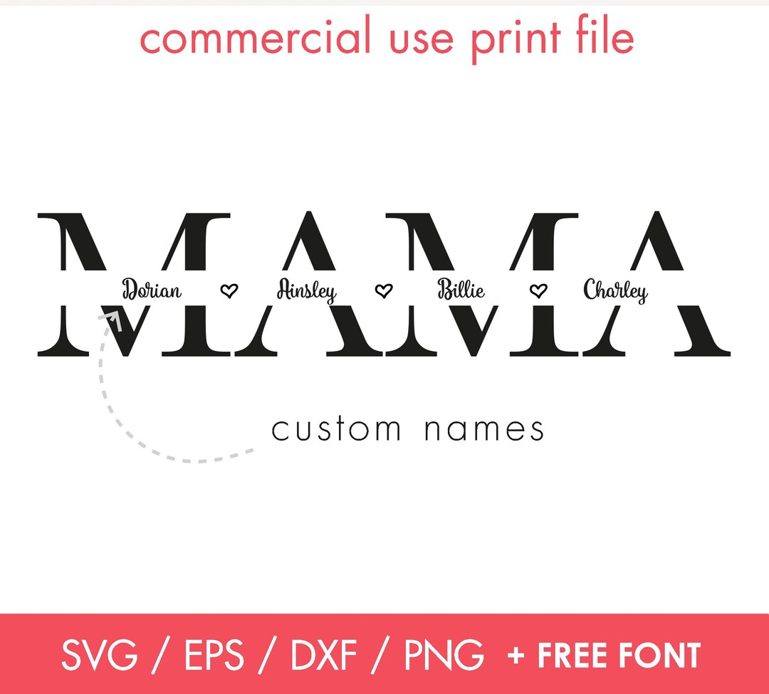 Editable, MAMA Split Name Frame, Monogram, Custom, Mom T-shirt Svg ...