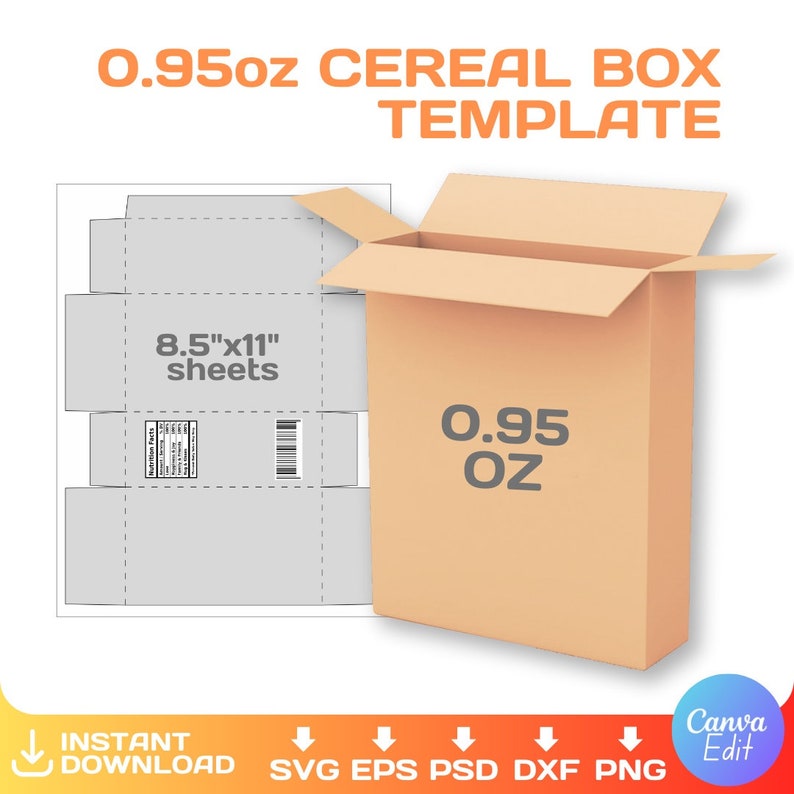 Cereal Box Blank Template, Editable, Mini Cereal Packaging Wrap ...