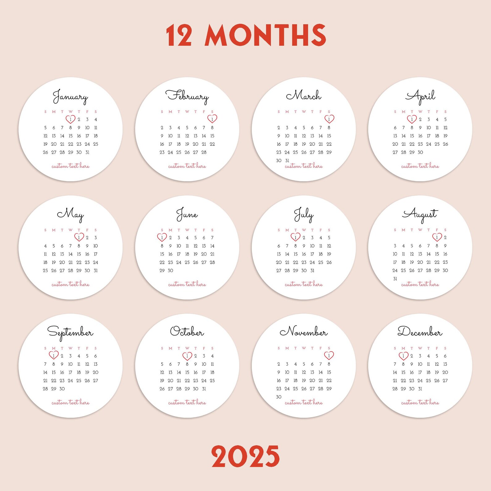 2025 Calendar Cake Topper Template: Editable Burn Away Design (digital ...
