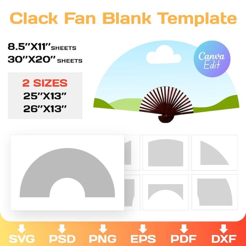 2 Sizes Clack Fan Template Canva Editable, Queen Fan Template Hand Fan ...