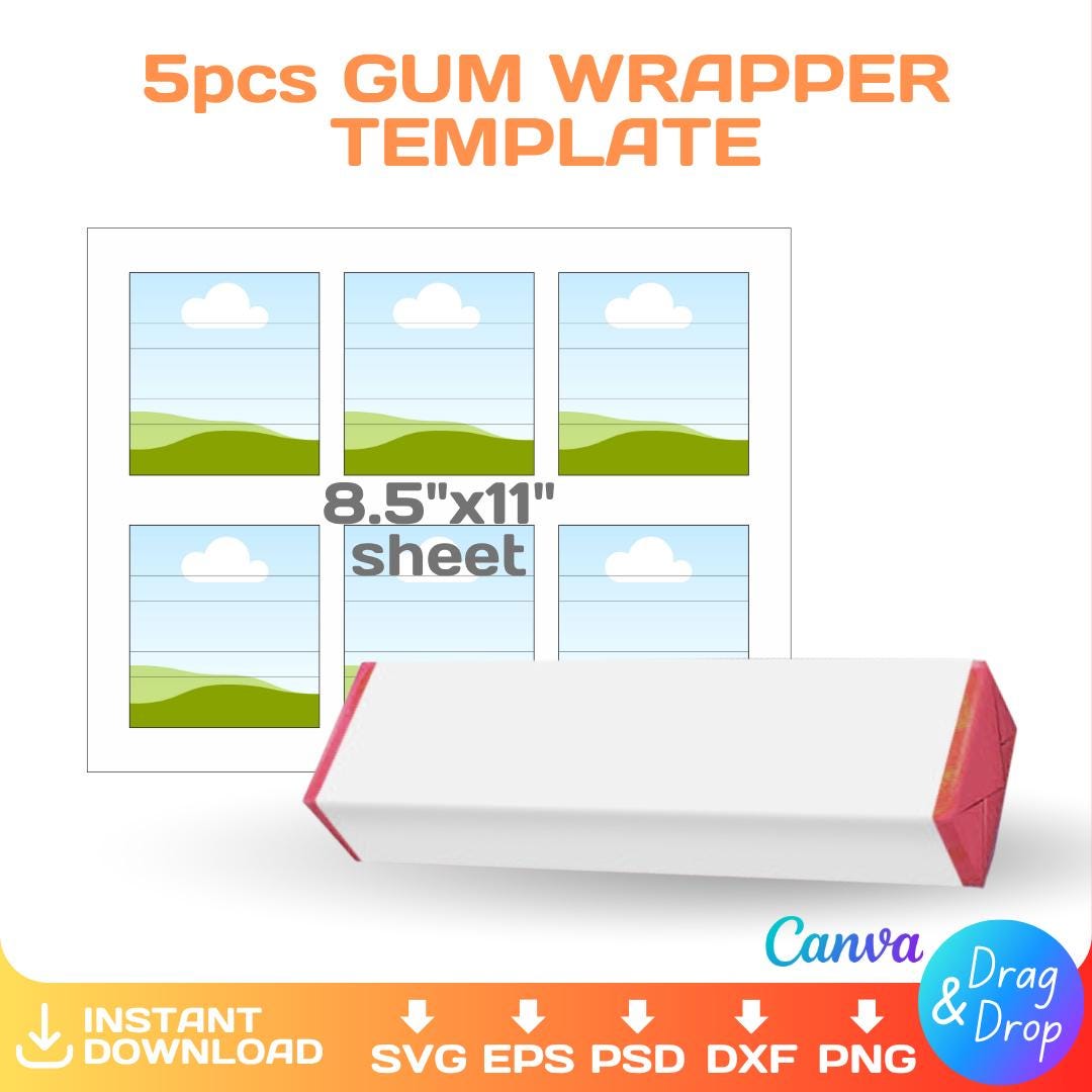5pcs Gum Wrapper Blank Template, Editable, Party Favor Label, Svg ...