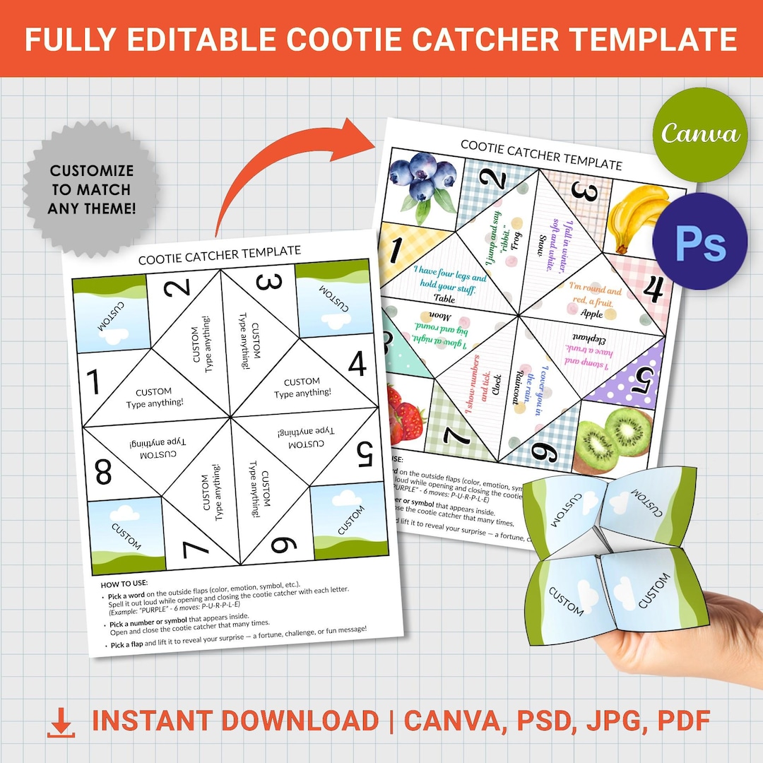 Printable Cootie Catcher Template: Kid's Fortune Teller Game (digital ...