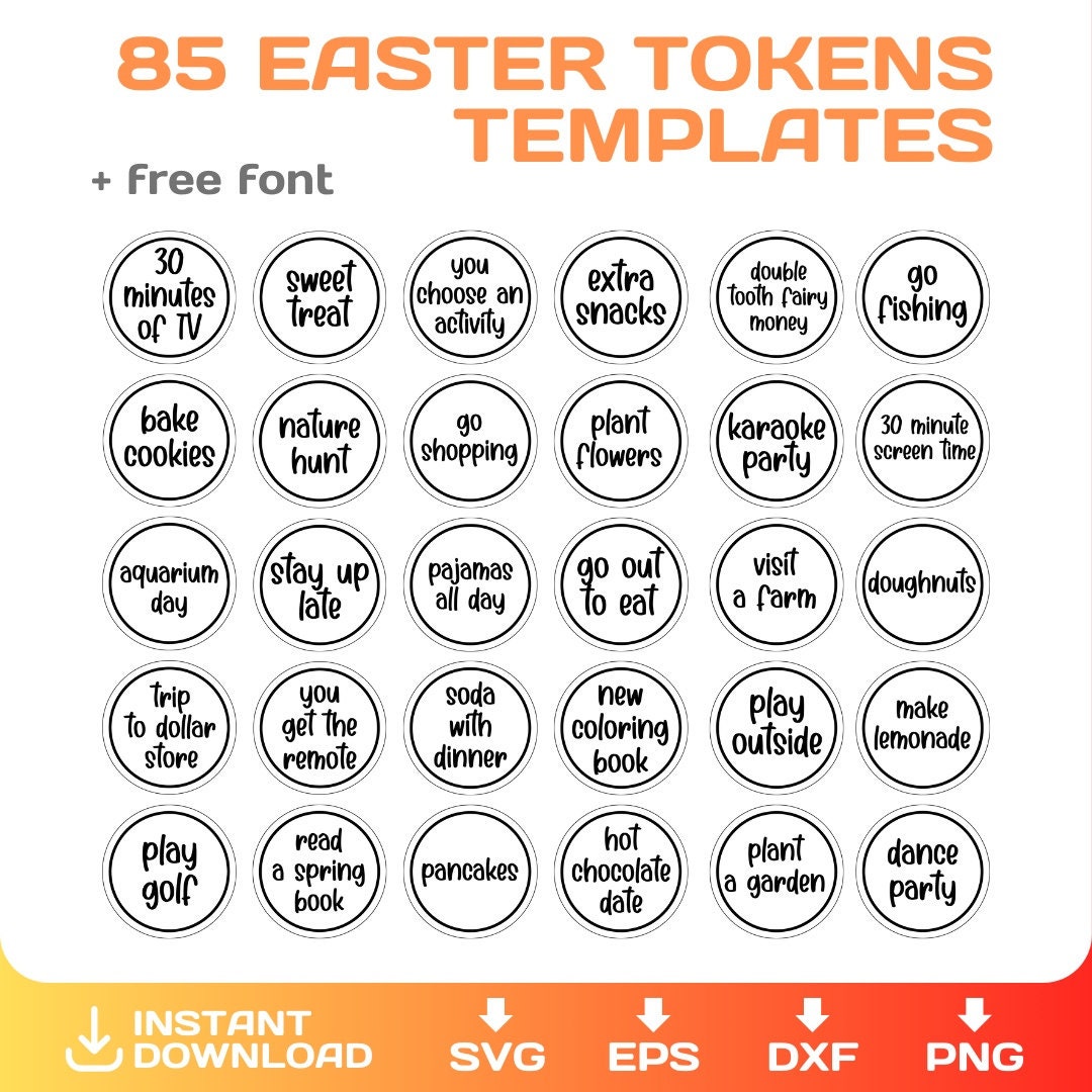 Easter Activity Tokens SVG, Laser Cut File, Kid Reward Coins for Eggs ...