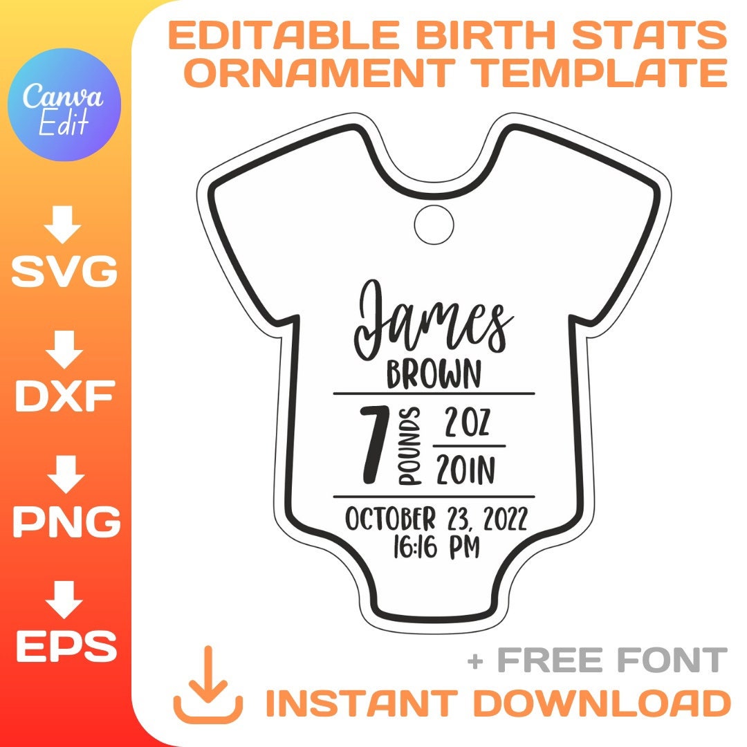 Editable, Birth Stats Ornament Svg, 1st Christmas Ornament Svg, Laser ...