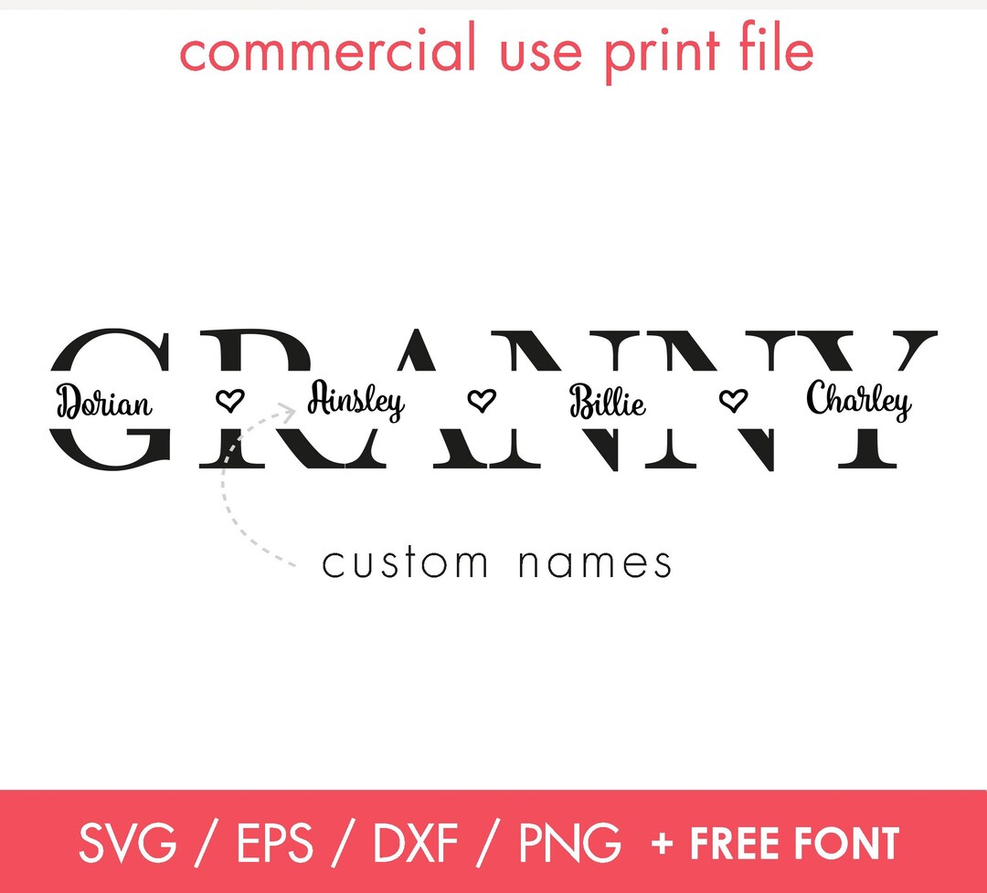 Editable, GRANNY Split Name Frame Monogram, Custom, Grandmothers T ...