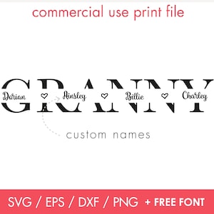 Editable, GRANNY Split Name Frame Monogram, Custom, Grandmothers T ...