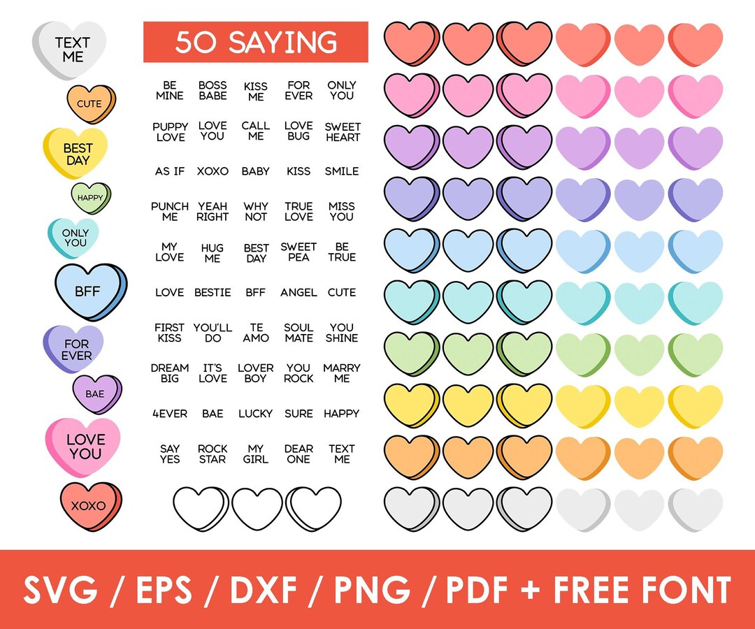 Candy Hearts Svg, Bundle, Custom, Candy Hearts Clipart, Editable ...
