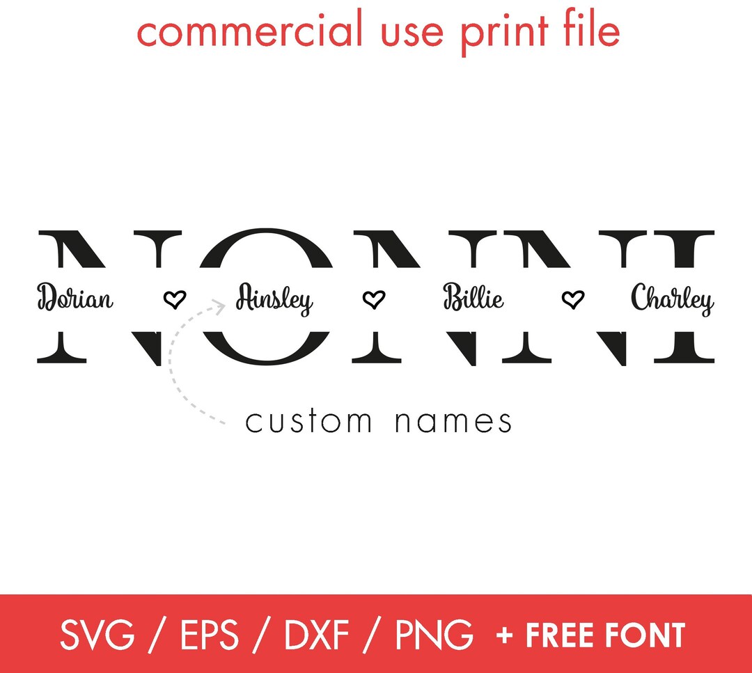 Editable, NONNI Split Name Frame Monogram, Custom, Grandparents T-shirt ...