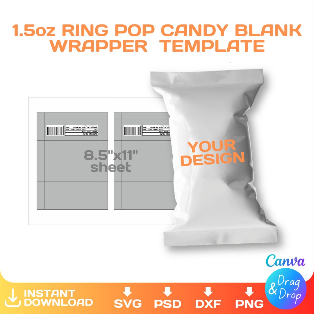 Ring Pop Candy Wrap Template, 1.5 Oz, Ring-shaped Lollipop Label Blank ...