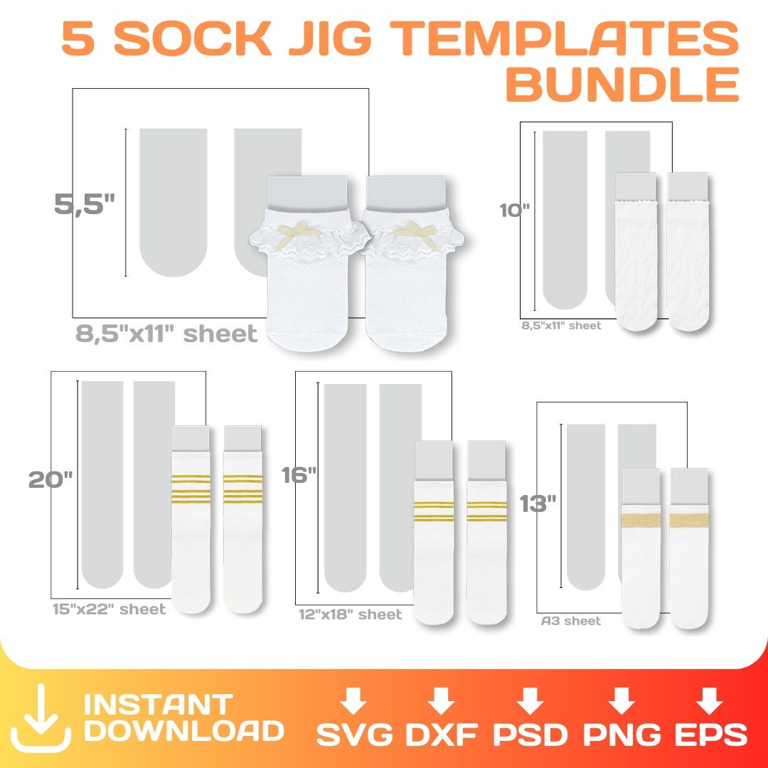 Sock Jig Blank Template BUNDLE, for Sublimation, All Sizes: Baby, Child ...