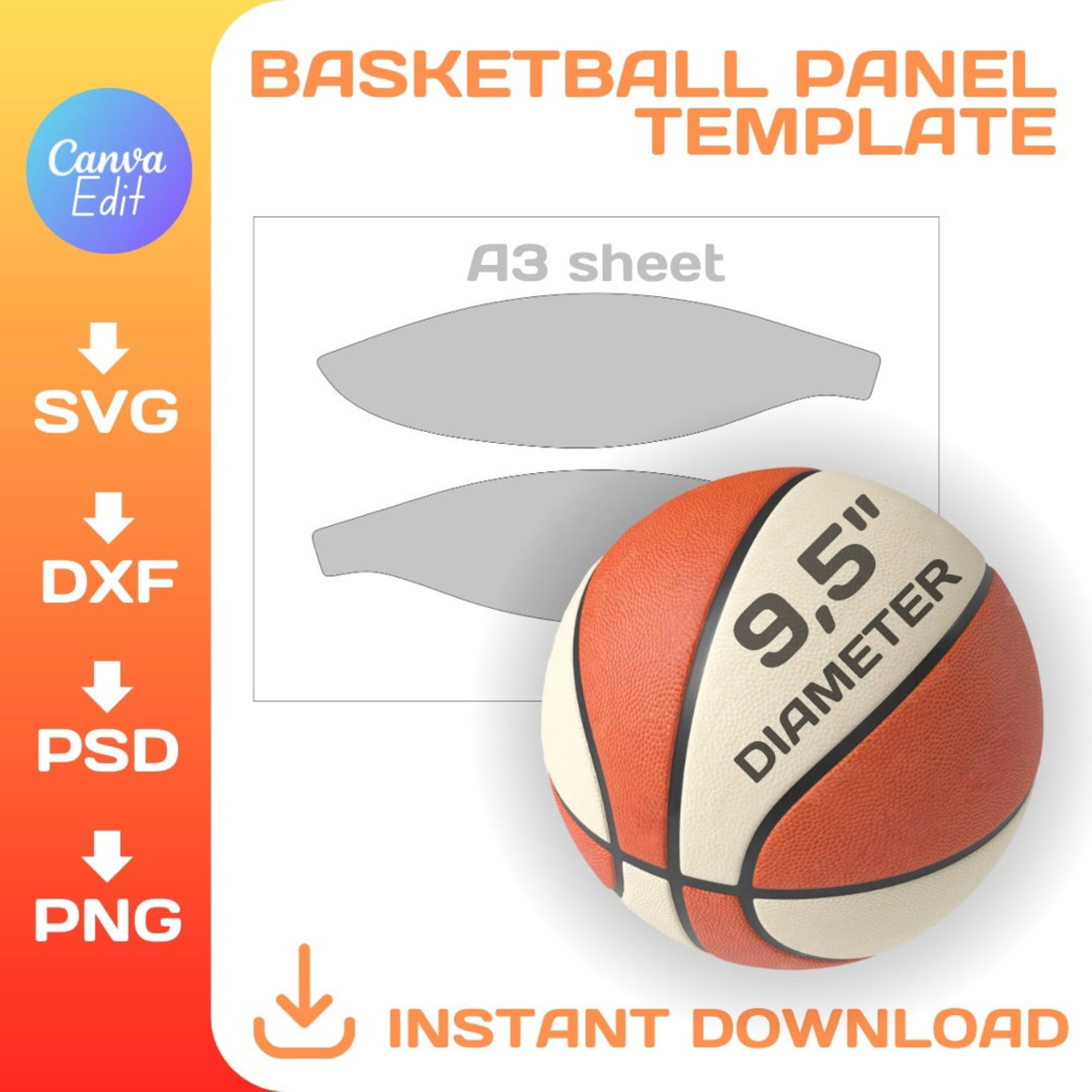 Basketball Panel Template, Custom Ball Wrap, DIY, Photo Basketball, Svg ...