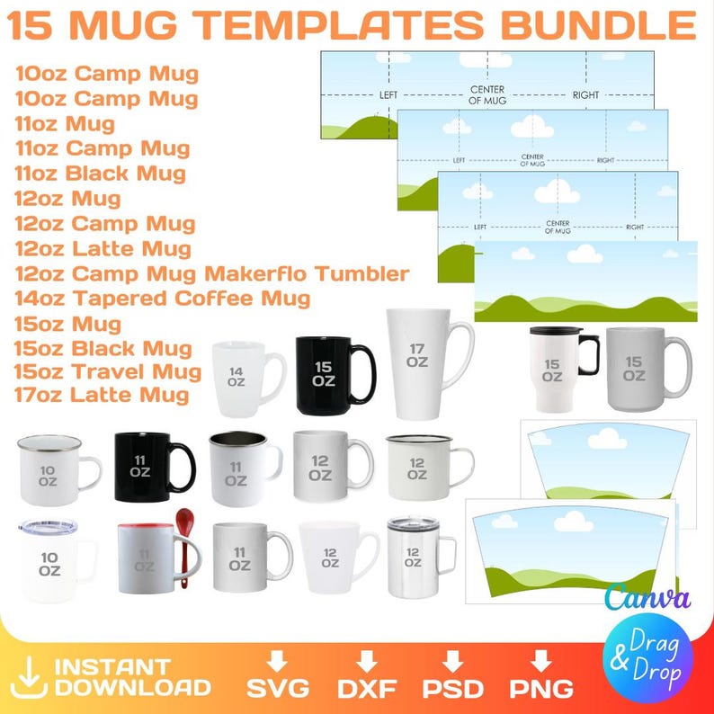 BUNDLE, Mug Blank Templates, for Sublimation, 15oz, 12oz, Standart Mug ...