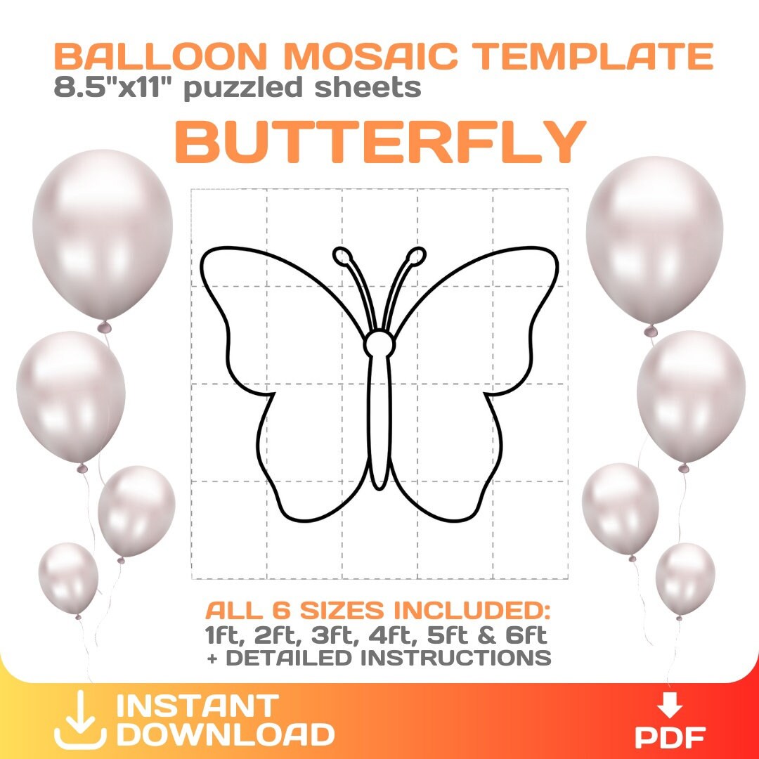 Butterfly Mosaic From Balloons, DIY, Butterfly Wings, Stencil Template ...
