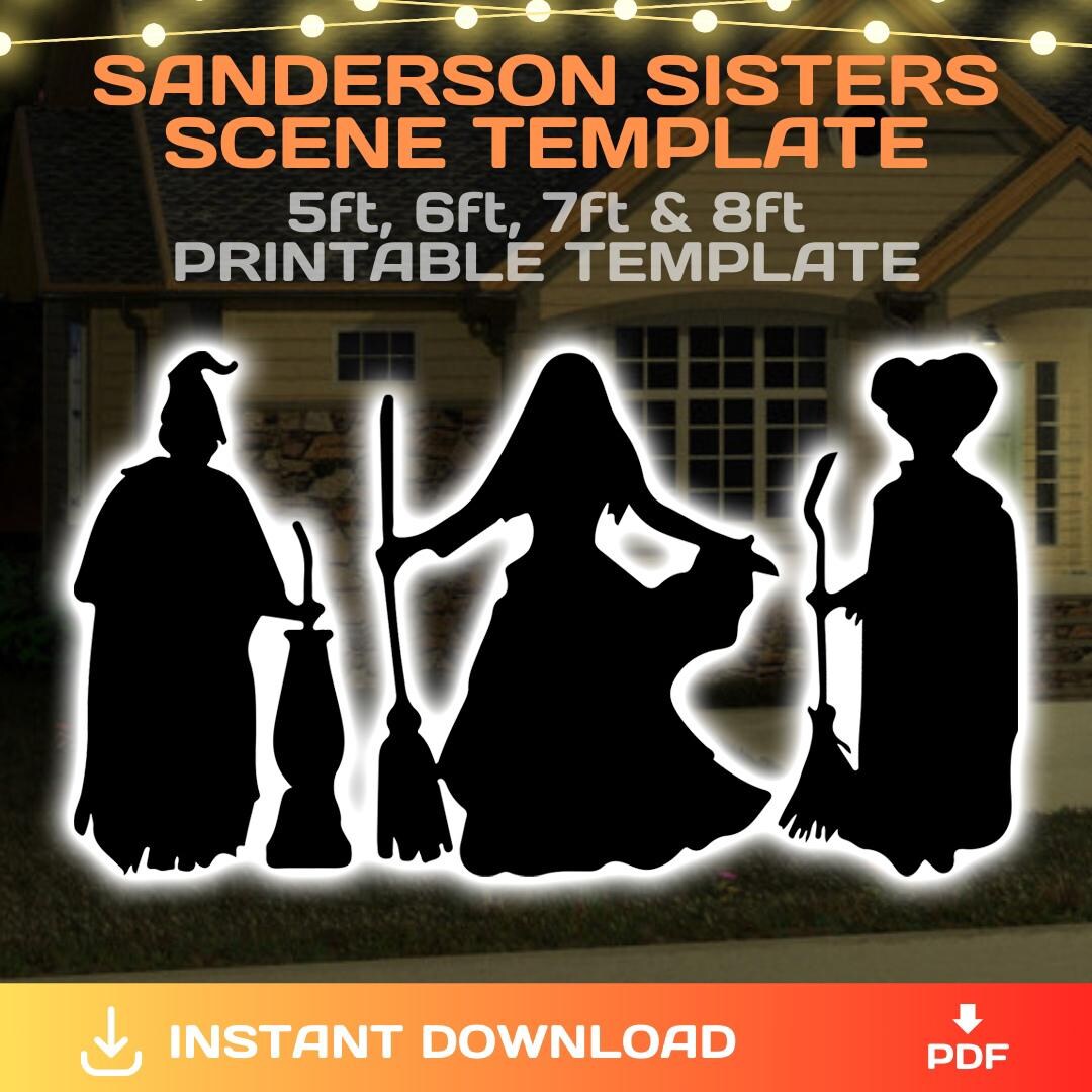 Sanderson Sisters Scene Silhouette Template, Halloween Stencils, Yard ...
