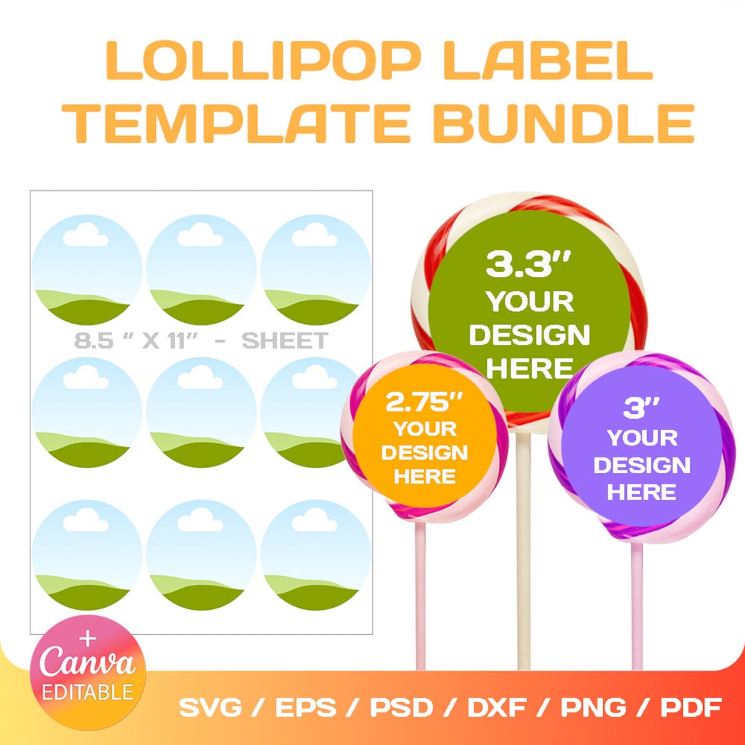 Lollipop Label Template, BUNDLE, Lollipop Sticker Blank Template, DIY ...