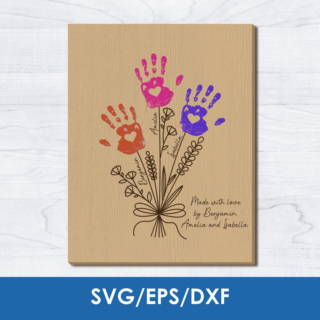 Personalized Handprint Art Craft Bouquet Flowers Wood Sign SVG for ...