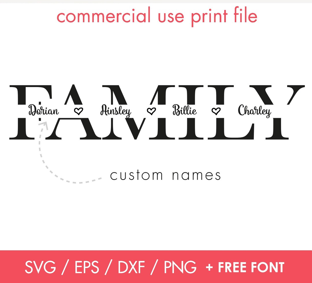 Family Split Name Frame SVG: Custom Monogram, Laser Cut File (instant ...