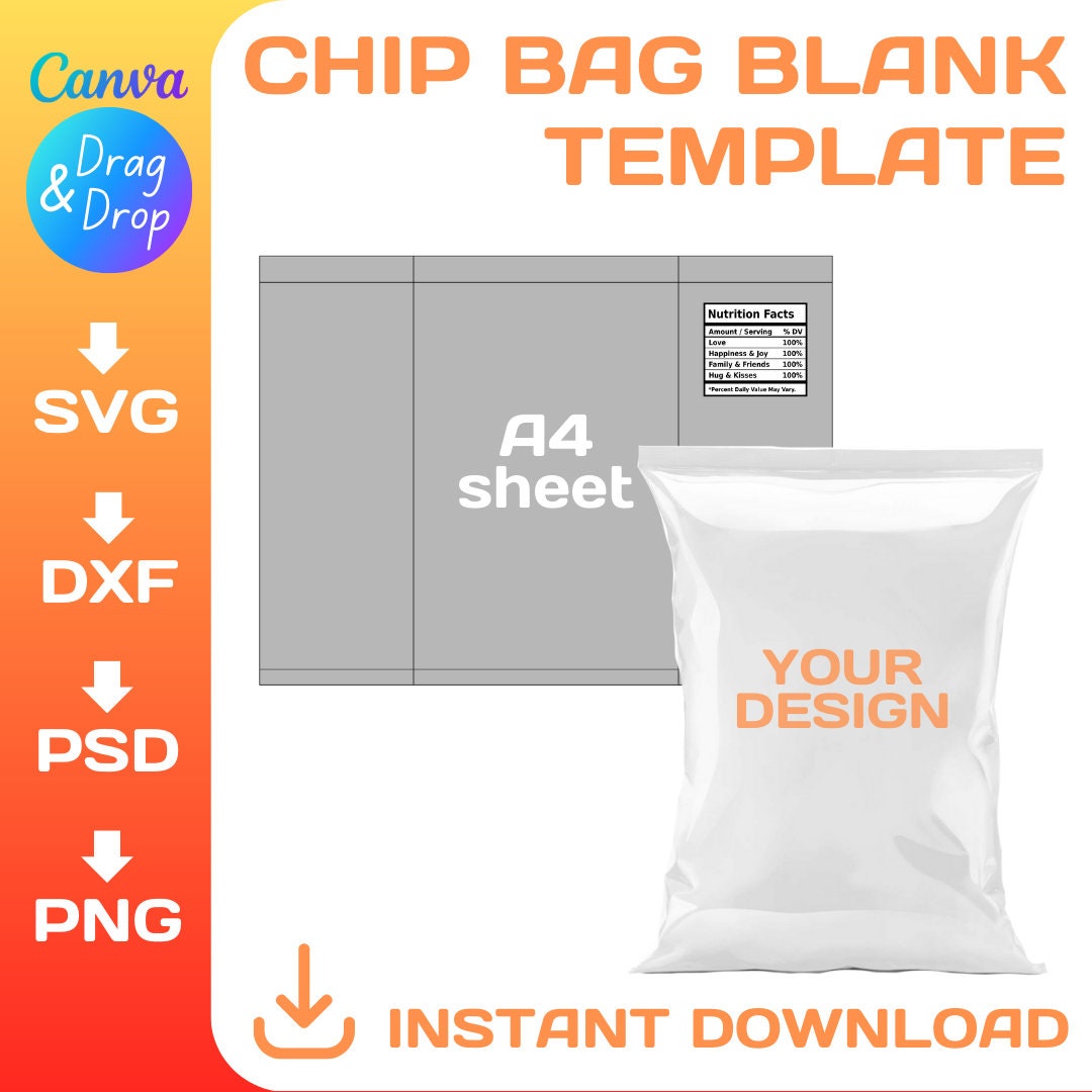 Mini Chip Bag Template, Editable, Custom, Small Chip Bag Blank Template ...